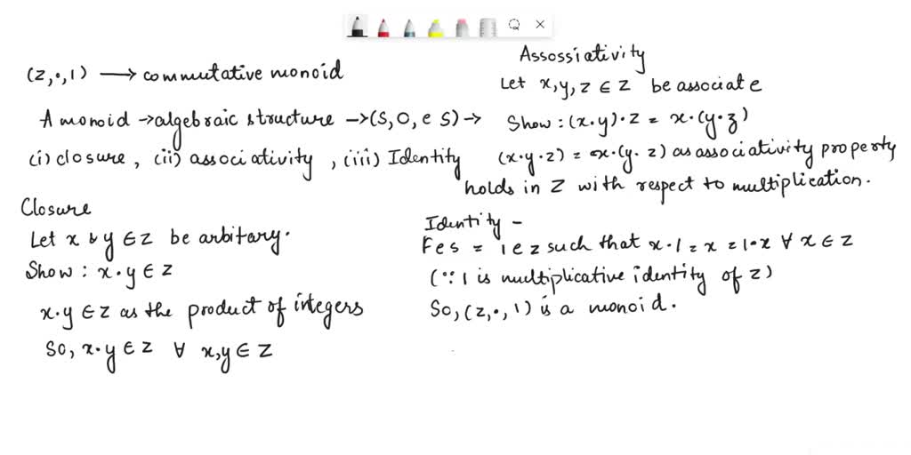 Prove that (Z, 1) is a commutative monoid using the formal definition of multiplication from the ...