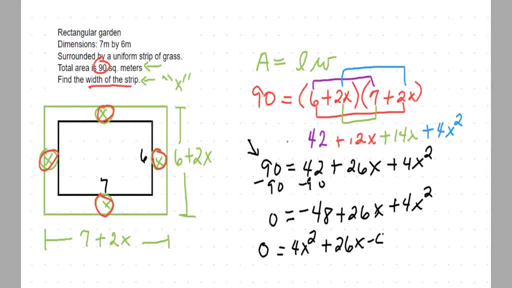 SOLVED: A rectangular flower garden, 7m by 6m, is surrounded by a grass ...