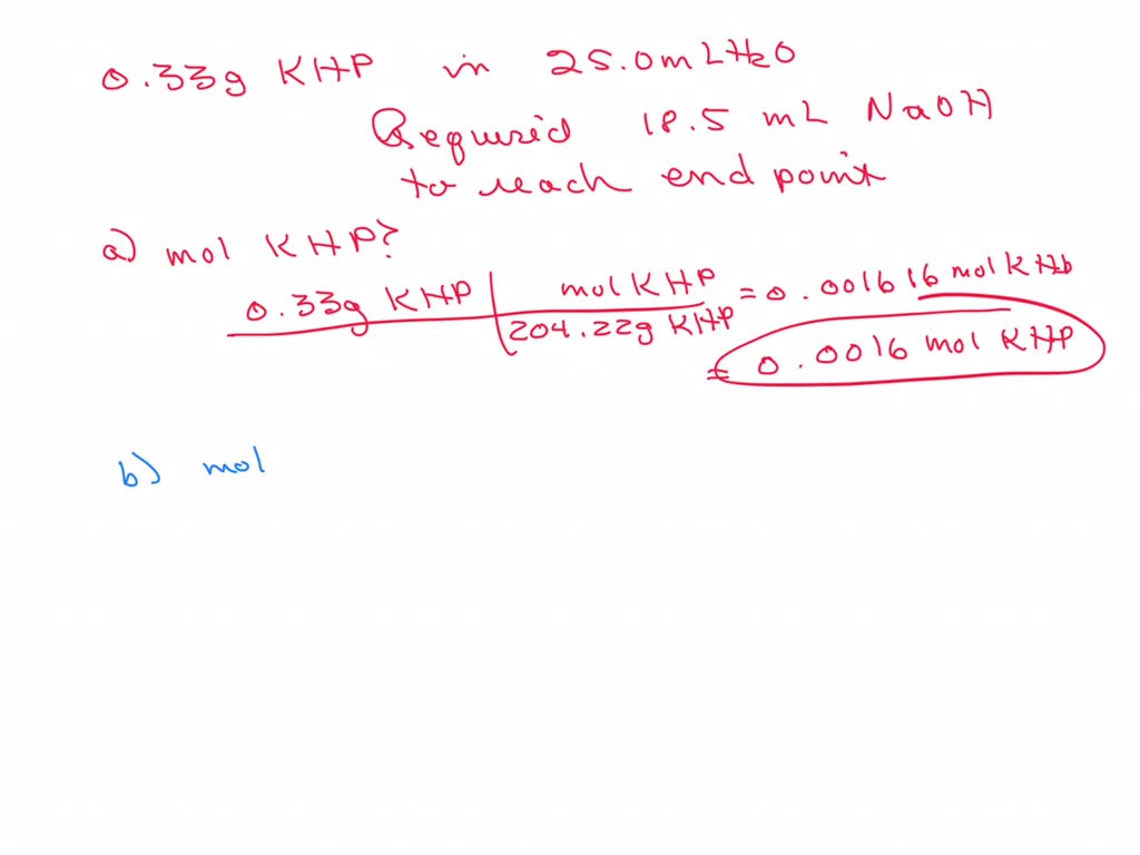 SOLVED: Potassium acid phthalate, KHP (KHCH4O4), is a primary standard ...