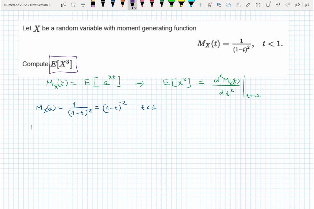 SOLVED: Q1. If the moment generating function for a random variable X is given by Mx(t) 1-t Then ...
