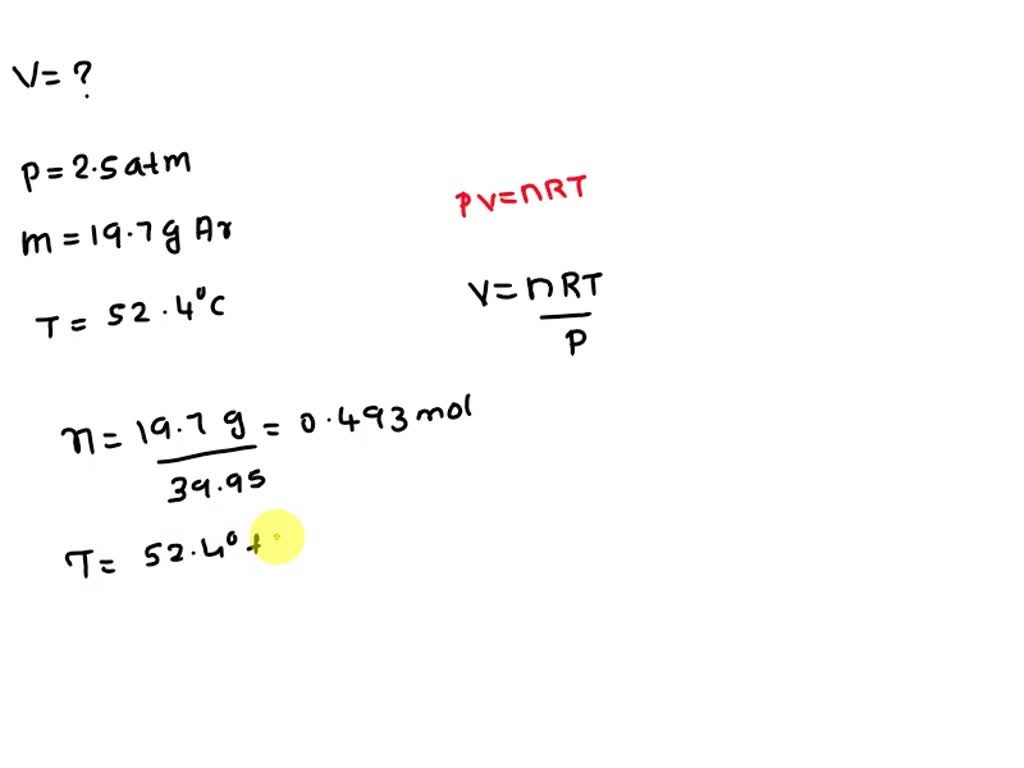 SOLVED: What is the volume of a sample of 19.7 g of argon gas (molar mass: Ar 39.95 g/mol) when ...