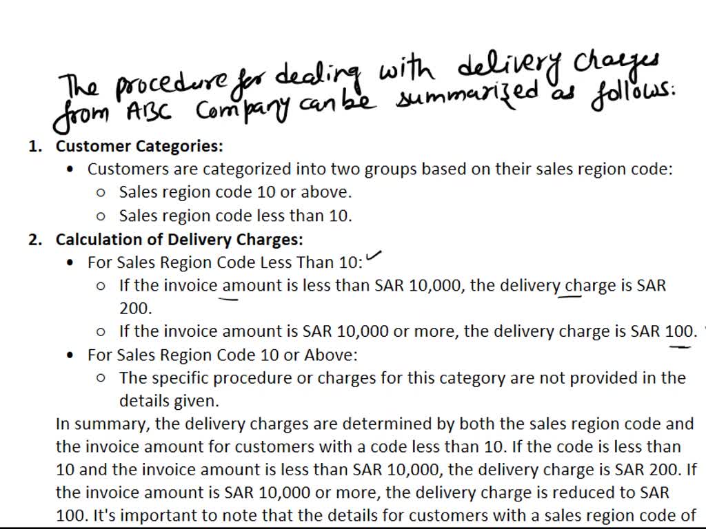 SOLVED: The details of the procedure for dealing with delivery charges ...