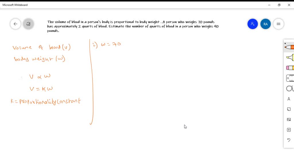 SOLVED The Volume Of Blood In Person Body Proportional To Body Quarts SOLVED The Volume Of Blood In Person Body Proportional To Body Quarts
