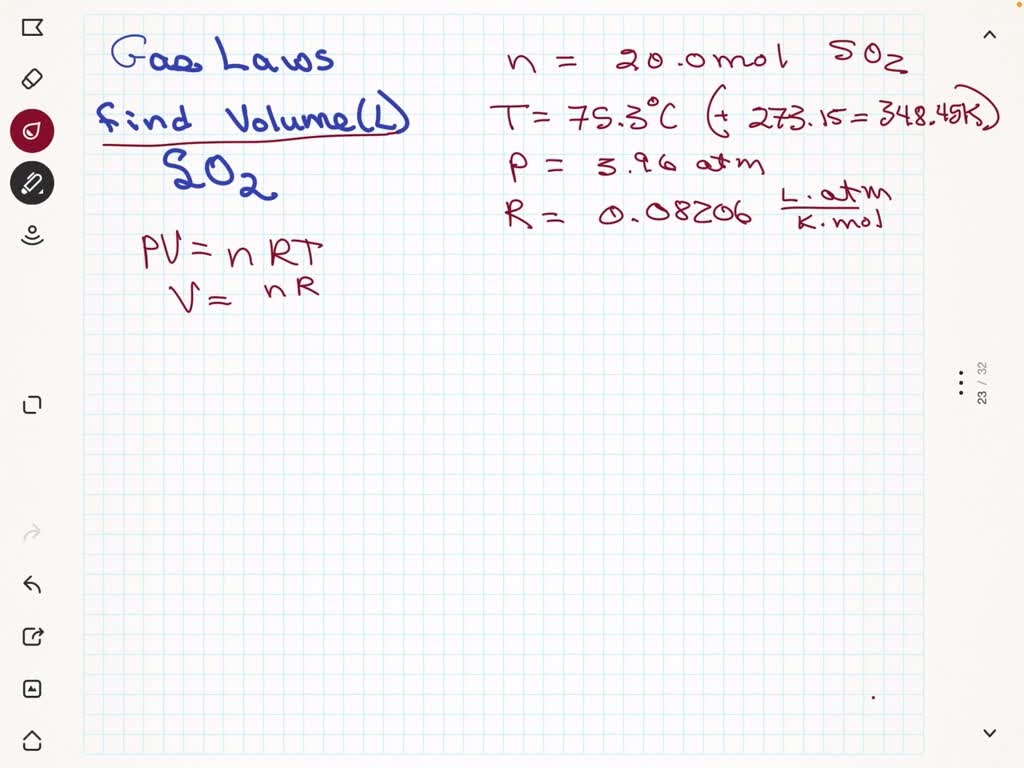 SOLVED: What volume in liters would 20.0 moles of sulfur dioxide occupy ...