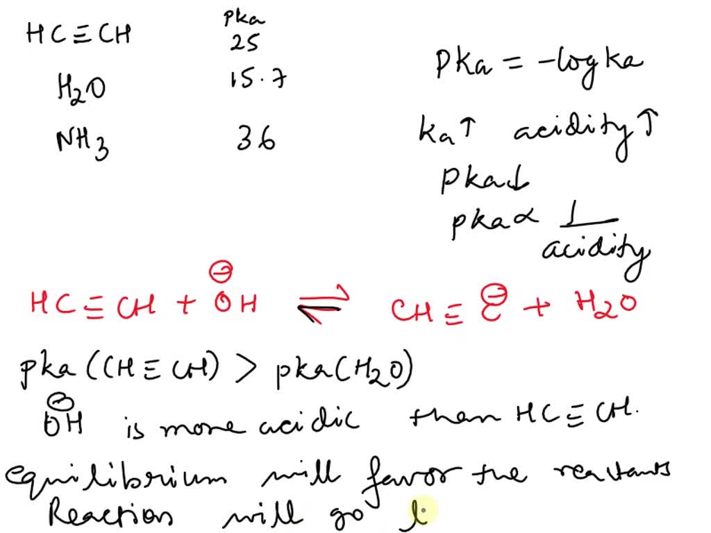 SOLVED: Ethyne (HCâ‰¡CH) has a pKa value of 25, water has a pKa value ...