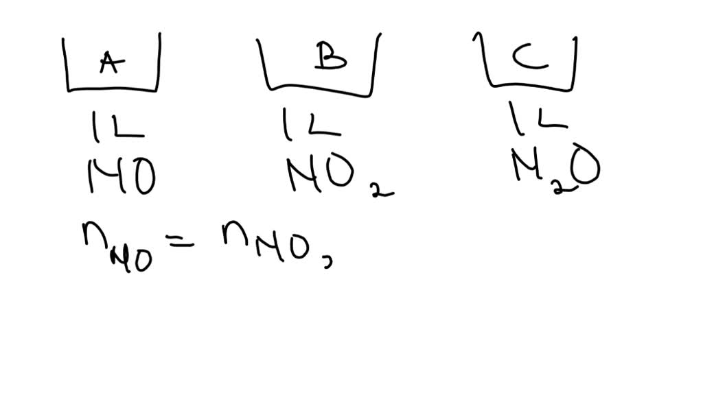 SOLVED: Consider three 1.0 L flasks labeled A, B, and C filled with the gases NO, NO2, and N2O ...