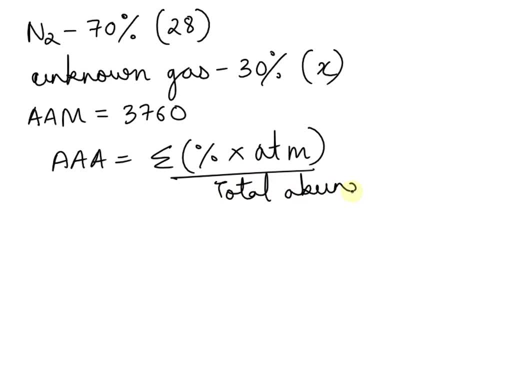 SOLVED: A gaseous mixture contains 70 % N2 and 30 % unknown gas, by volume. If the average ...