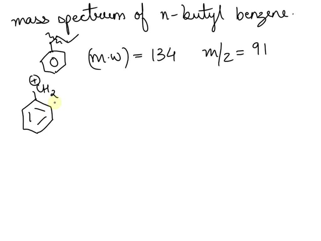 SOLVED: Problem 2 The mass spectrum of n-butylbenzene (MW 134 amu) is ...