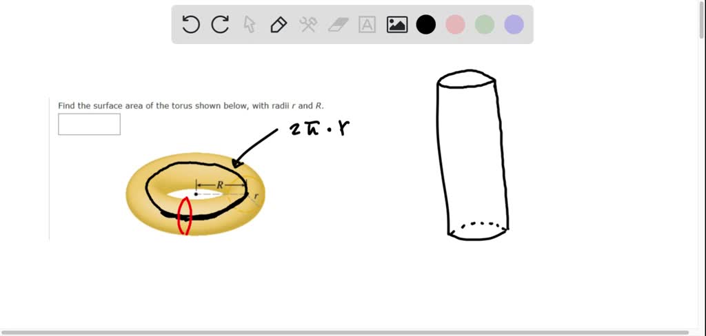 SOLVED: Find the surface area of the torus shown below, with radii r ...