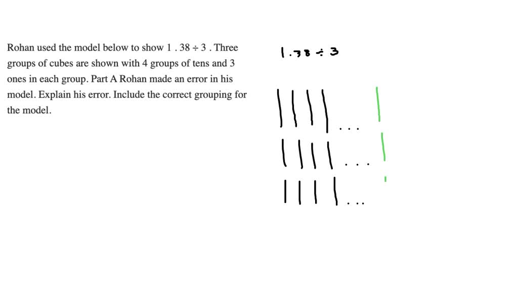 Rohan used the model below to show 1 . 38 ÷ 3 . Three groups of cubes ...