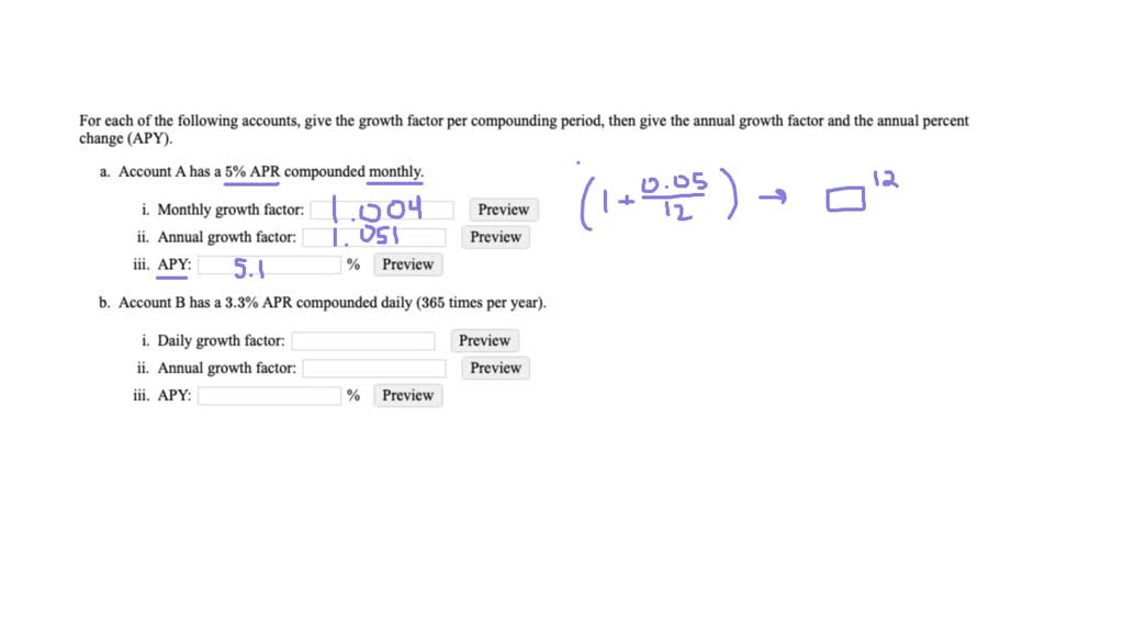 SOLVED: For each of the following accounts, give the growth factor per ...