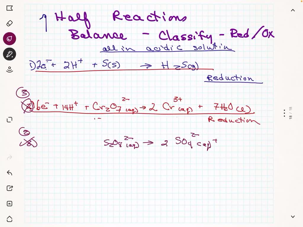 SOLVED: Classify each half-reaction occurring in acidic aqueous ...