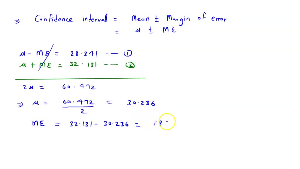 SOLVED: A 92% confidence interval for a population mean is given as (28 ...