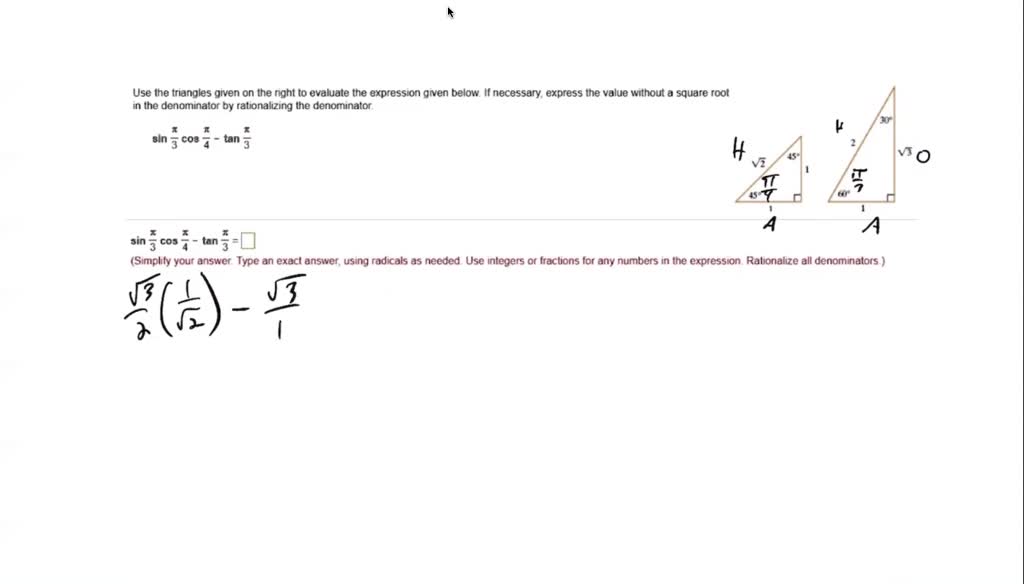 SOLVED: Use the triangles given on the right to evaluate the expression given below. If ...