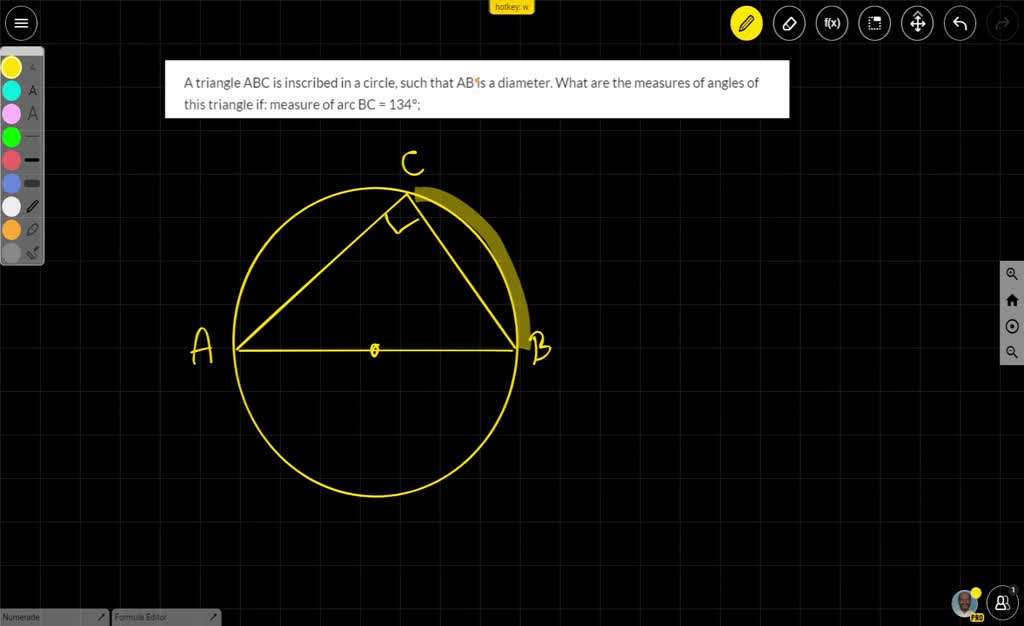 SOLVED: A triangle ABC is inscribed in a circle, such that AB is a diameter. What are the ...