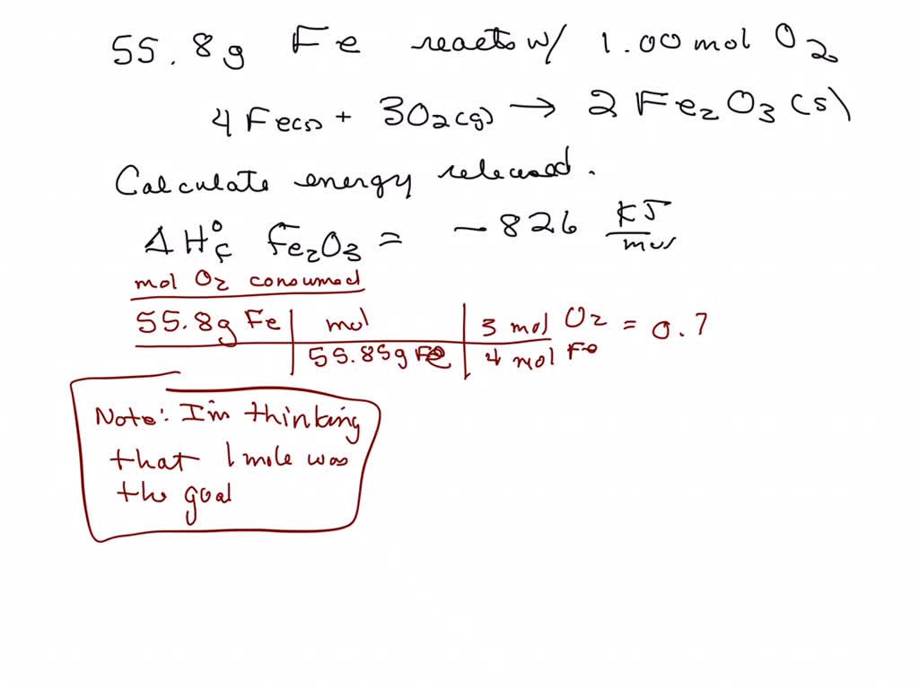 SOLVED: The reaction of 55.8 g sample of iron (Fe) metal with 1.00 mol of oxygen gas is ...