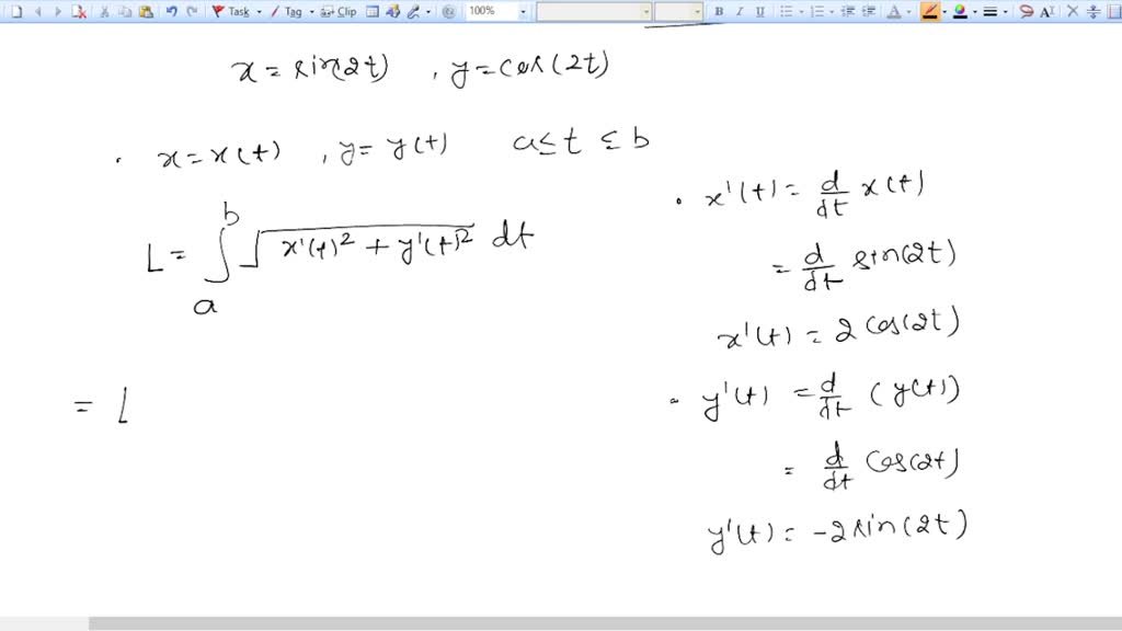 SOLVED: Find the Arc Length for x = sin(2t) and y = cos(2t) from 0 â ...