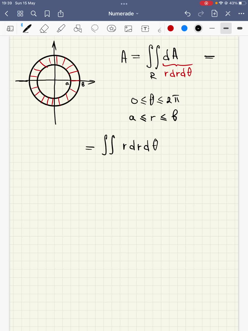 SOLVED: Use double integral to calculate the area of an annulus with ...