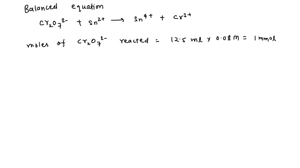 SOLVED: In a redox titration, 12.50 mL of 0.0800 mol/L K2Cr2O7 (aq) was ...