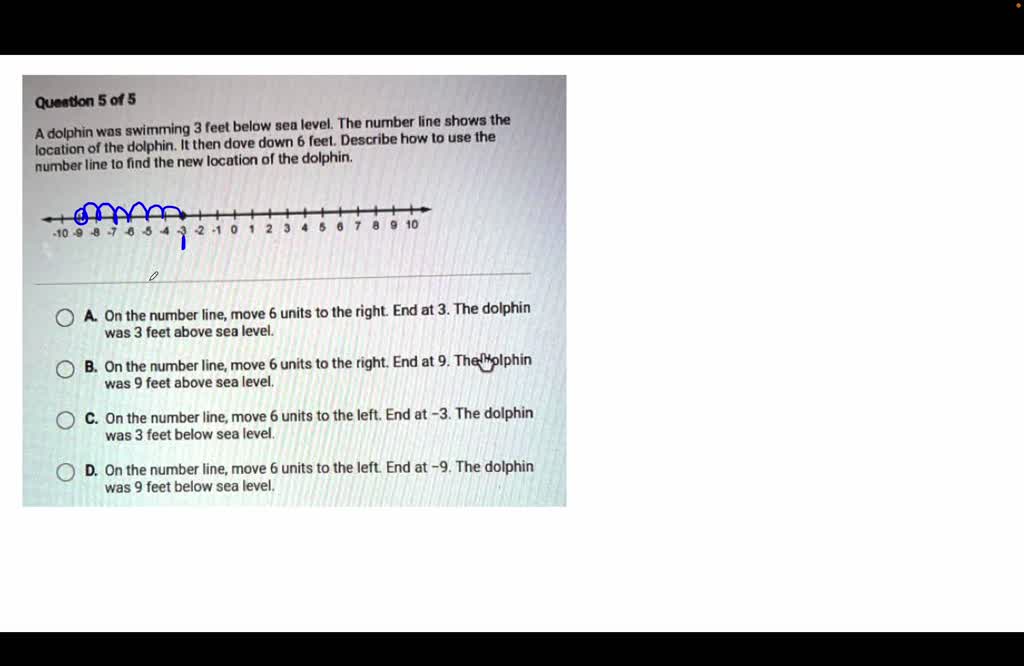 SOLVED: A dolphin was swimming 3 feet below sea level. The number line ...