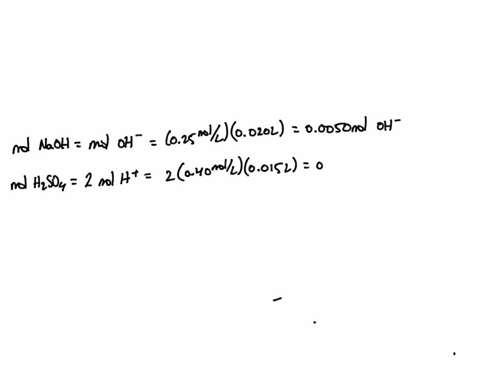 SOLVED: 1) Calculate the pH of a 0.05 M H2SO4 solution. 2) Calculate the pH of a 0.025 M KOH ...