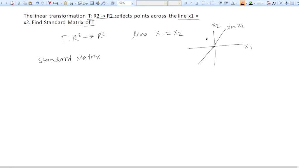 SOLVED: 'Find the standard matrix for the linear transformation that reflects each vector in R2 ...