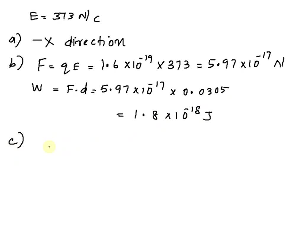 SOLVED: A proton is acted on by a uniform electric field of magnitude 373 N/C pointing in the ...