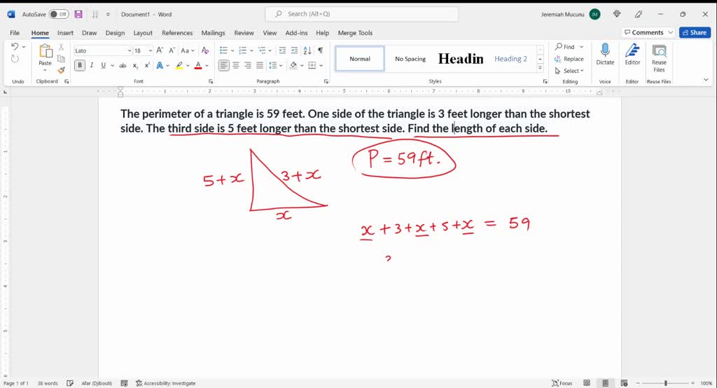 SOLVED: One side of a triangle is twice the smallest side. The third side is 7 feet more than ...