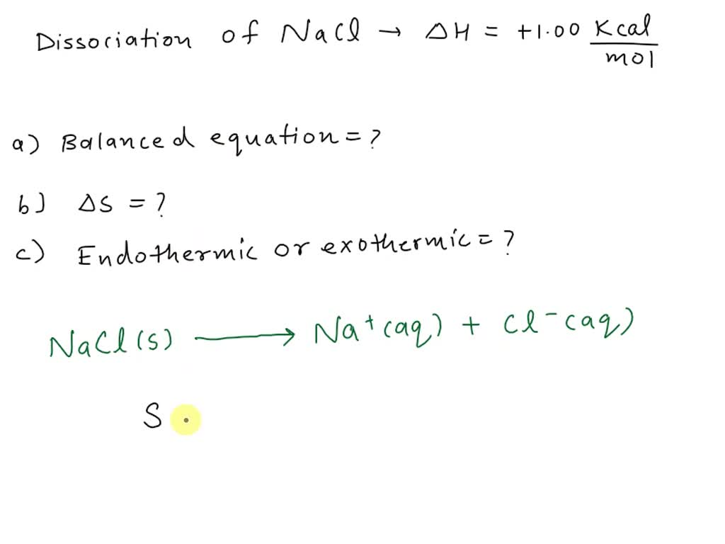 SOLVED: 5. The dissociation of sodium chloride into sodium ion and ...