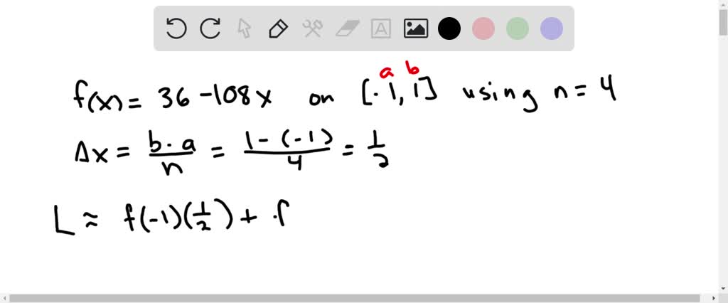 SOLVED: Calculate the left Riemann sum for the given function over the ...