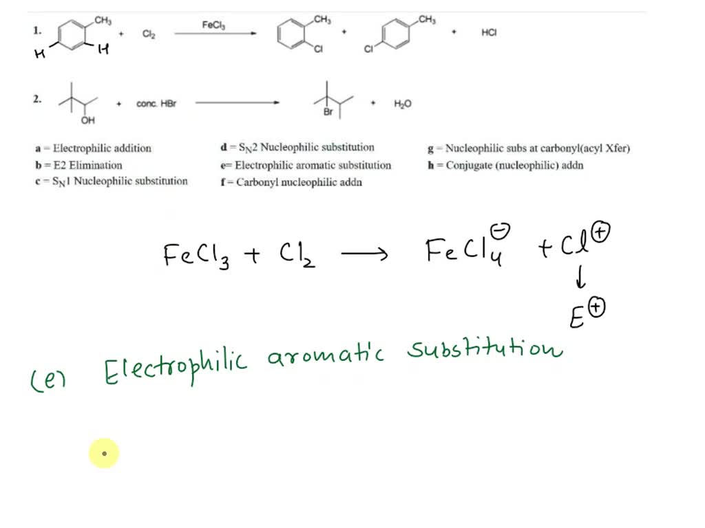 SOLVED: Aqueous NaOH Aqueous HCl +CH3OH a= Electrophilic addition b= E2 Elimination c =S1 ...