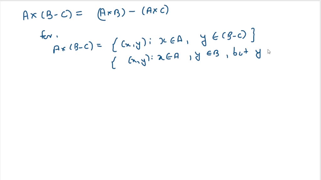 SOLVED: 4. Prove Theorem 5.25, Part (4): (AU B) x C = (AxC)U(BxC) Prove ... SOLVED: 4. Prove Theorem 5.25, Part (4): (AU B) x C = (AxC)U(BxC) Prove ...