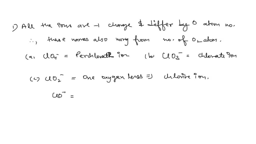 SOLVED: The ions ClO4, ClO3, ClO2, and ClO are named respectively.