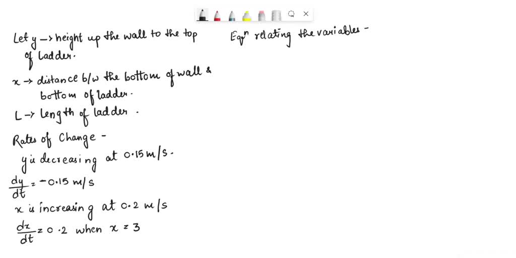 SOLVED: 33. The top of a ladder slides down a vertical wall at a rate ...