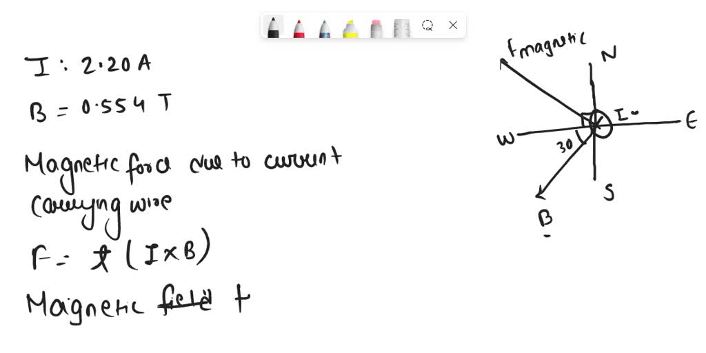 SOLVED: A straight, vertical wire carries a current of 2.20 A downward ...
