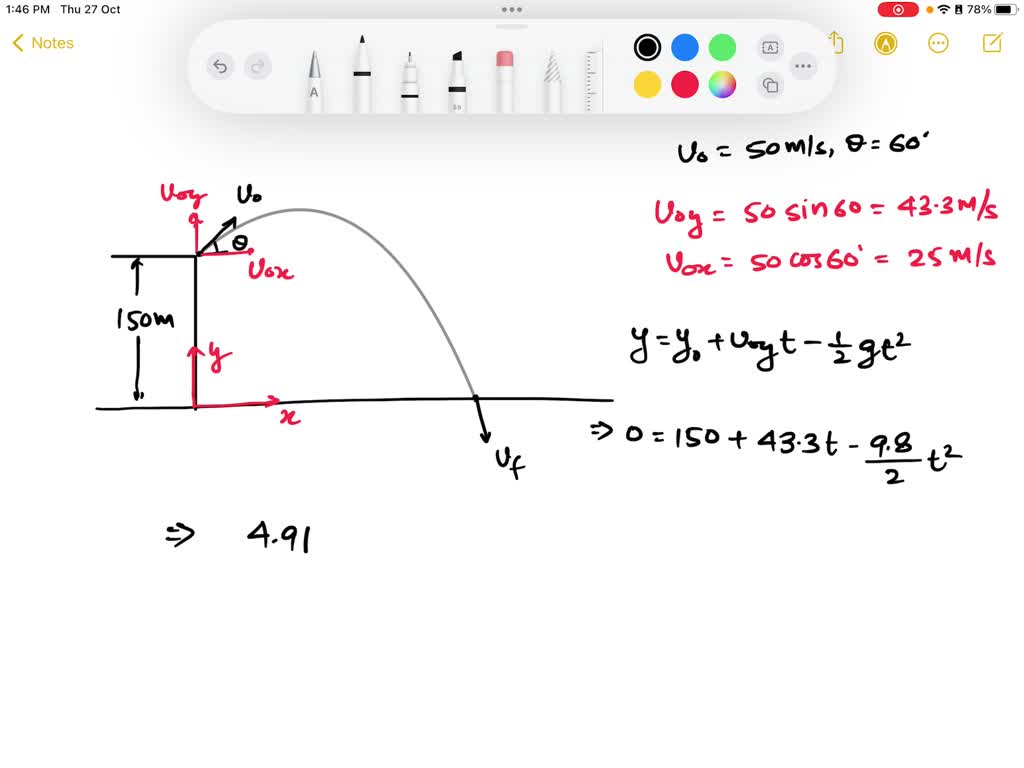 SOLVED: projectile is launched with an initial speed of 50m, s at an angle of 60.0? Assume the ...