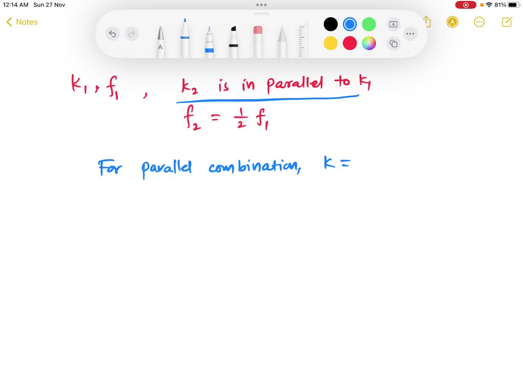 SOLVED: A spring-mass system K1, m, has a natural frequency of f1. If a second spring K2 is ...