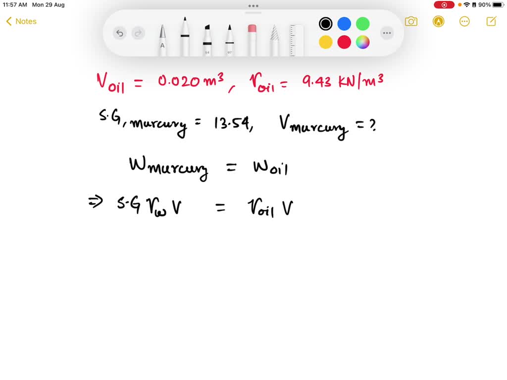 SOLVED: What volume of mercury (sg = 13.54) would weigh the same as 0. ...