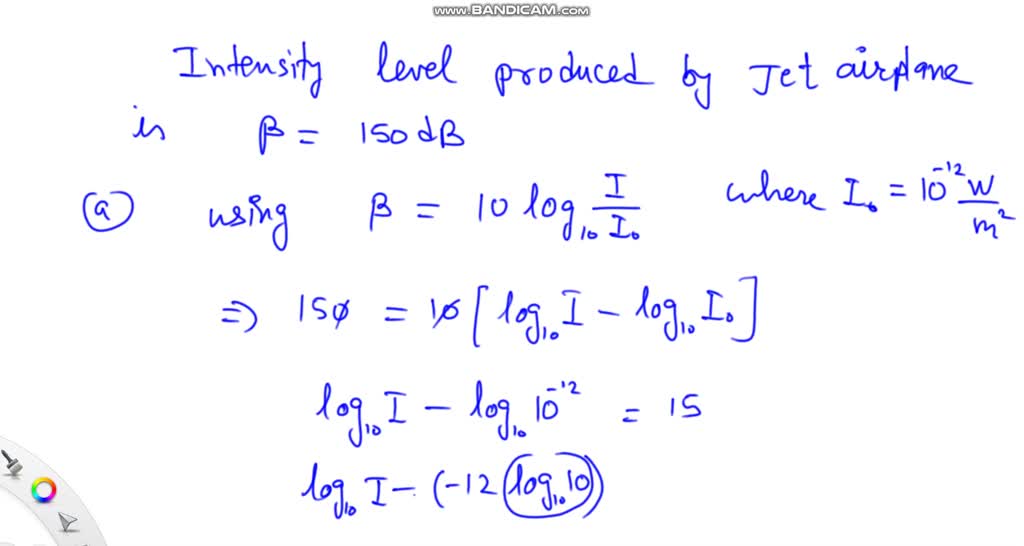 SOLVED: The intensity level produced by a jet airplane at a certain location is 150 dB. (a ...
