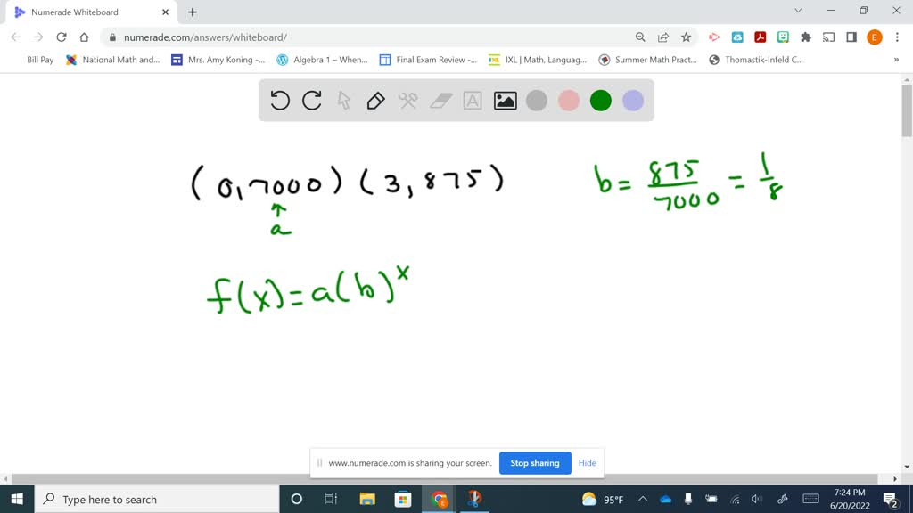 SOLVED: 'An exponential function f(z) abf passes through the points (0, 7000) and (3, 875). What ...