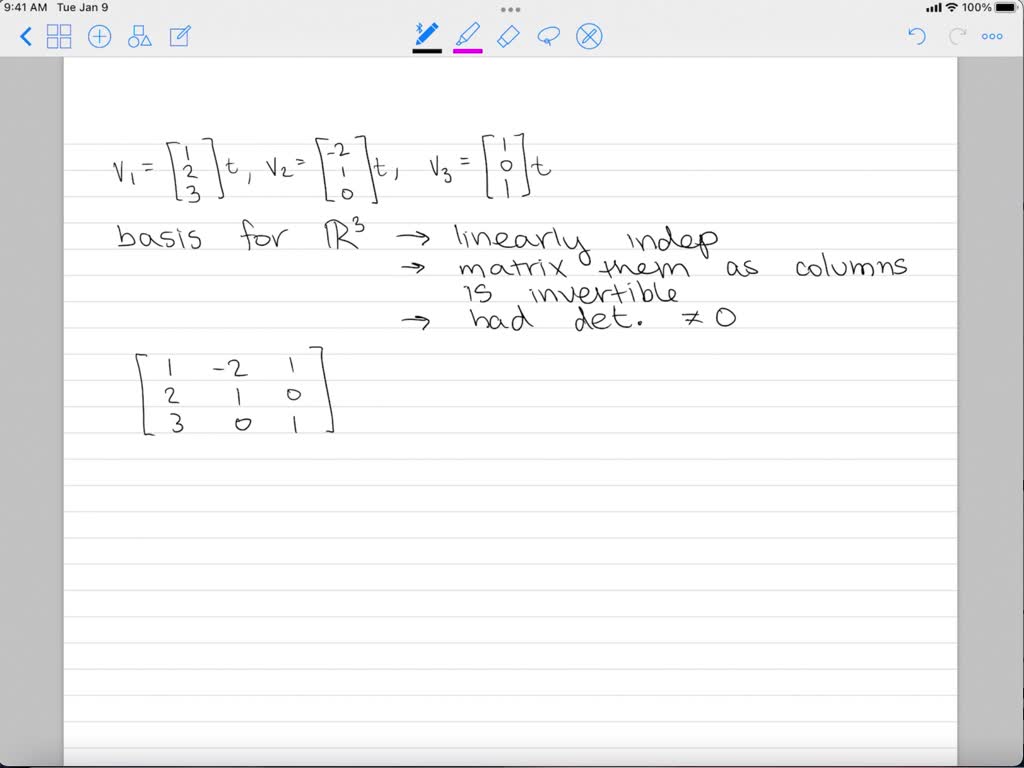 SOLVED: b) Let V1 = (1,2,1), V2 = (2,9,0), and V3 = (3,3,4). Show that S = V1, V2, V3 is a basis ...