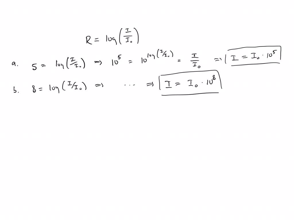 SOLVED: On the Richter scale, the magnitude R of an earthquake is given by the formula R=log(I ...