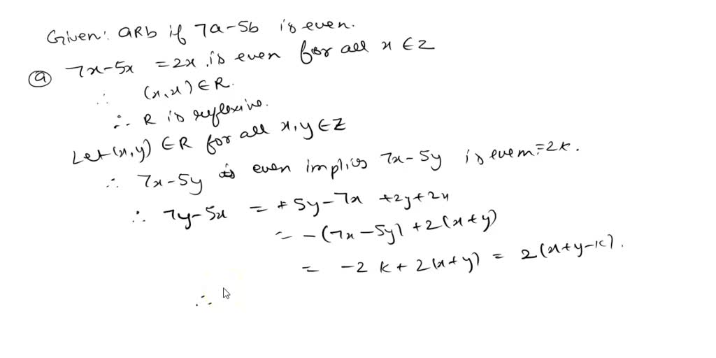 SOLVED: 5.10 points Let A = 1, 2, 3, 4, and define a relation R on A by x1Ry if x1 + y = x2 + y2 ...