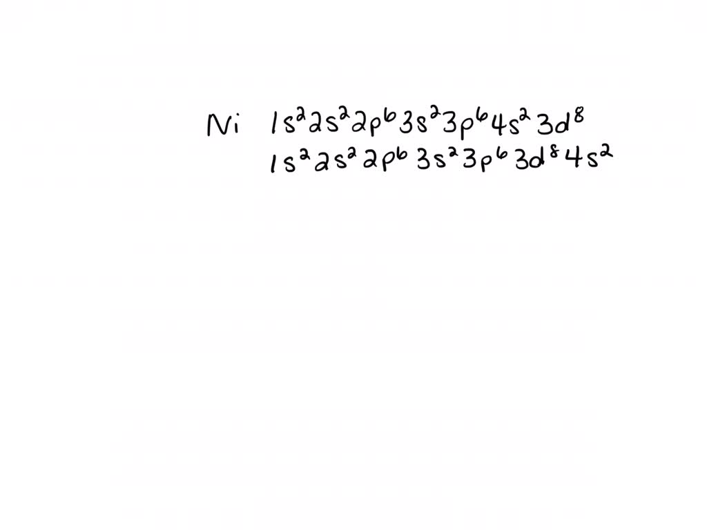 SOLVED: Write the complete electron configuration for the nickel(II) ion. SOLVED: Write the complete electron configuration for the nickel(II) ion.