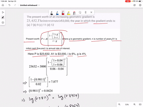 4-87. A geometric gradient that increases at f = 6% per year...