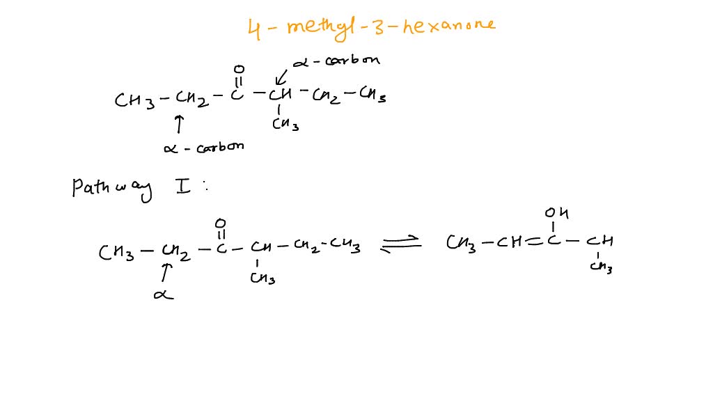 SOLVED: The molecule 4-methyl-3-hexanone undergoes keto-enol tautomerization. Draw the line ...