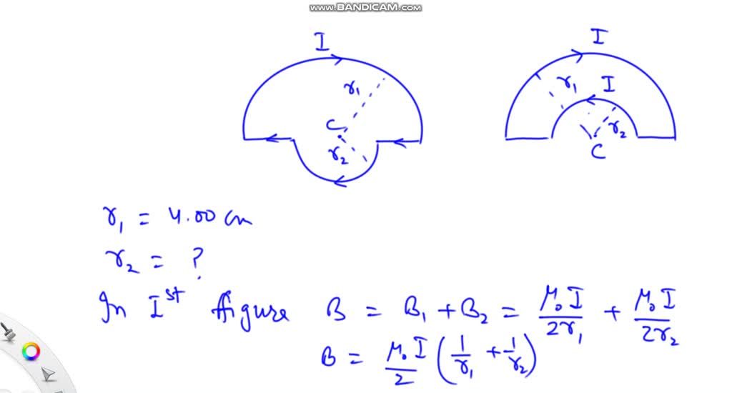 SOLVED: A current is set up in a wire loop consisting of a semicircle ...