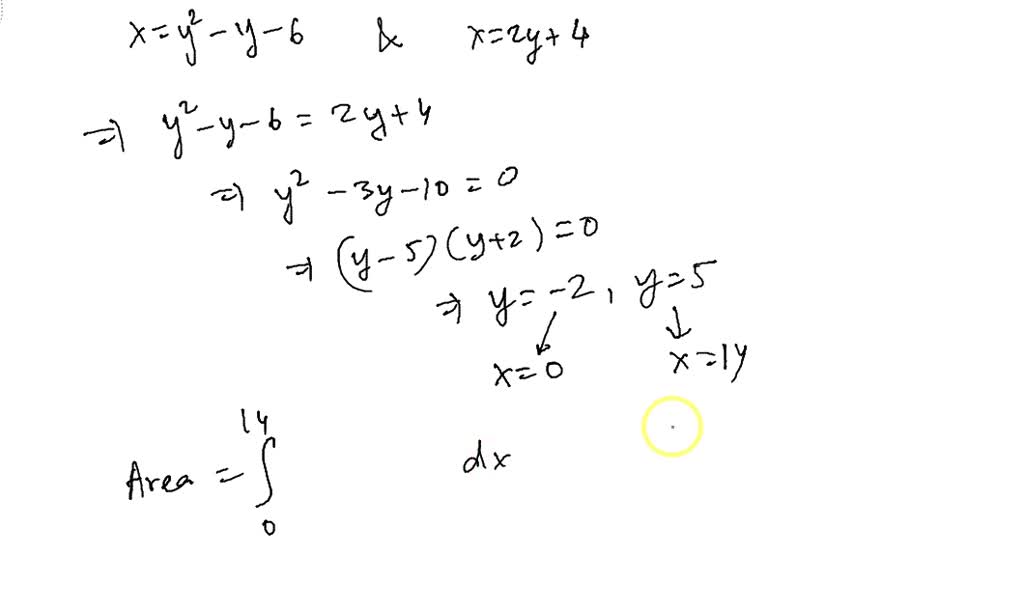 SOLVED: Determine the region bounded x=y2-y-6 and x=2y+4