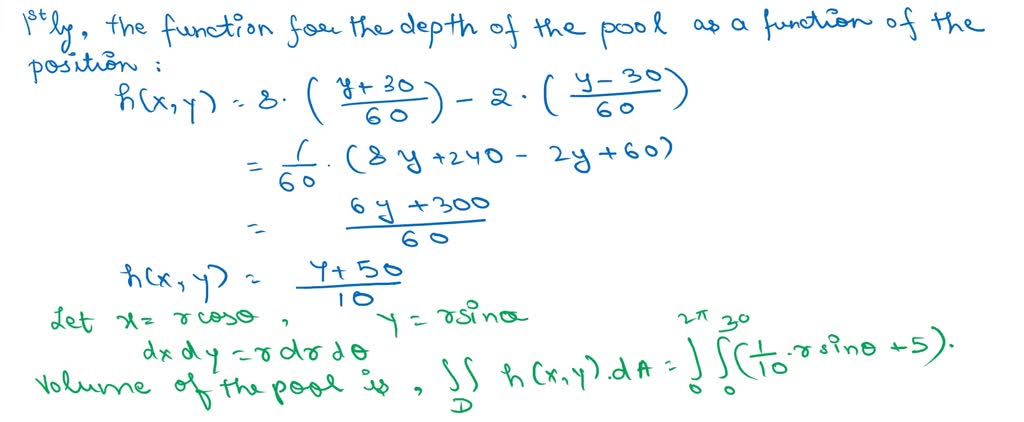 SOLVED: swimming pool is circular with 60-ft diameter. The depth is ...