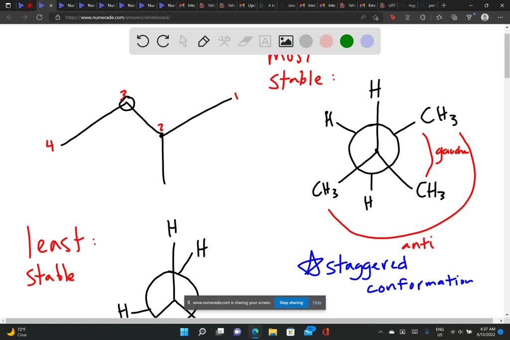 SOLVED: Draw the Newman Projections for the most stable and the least stable conformations of 2 ...
